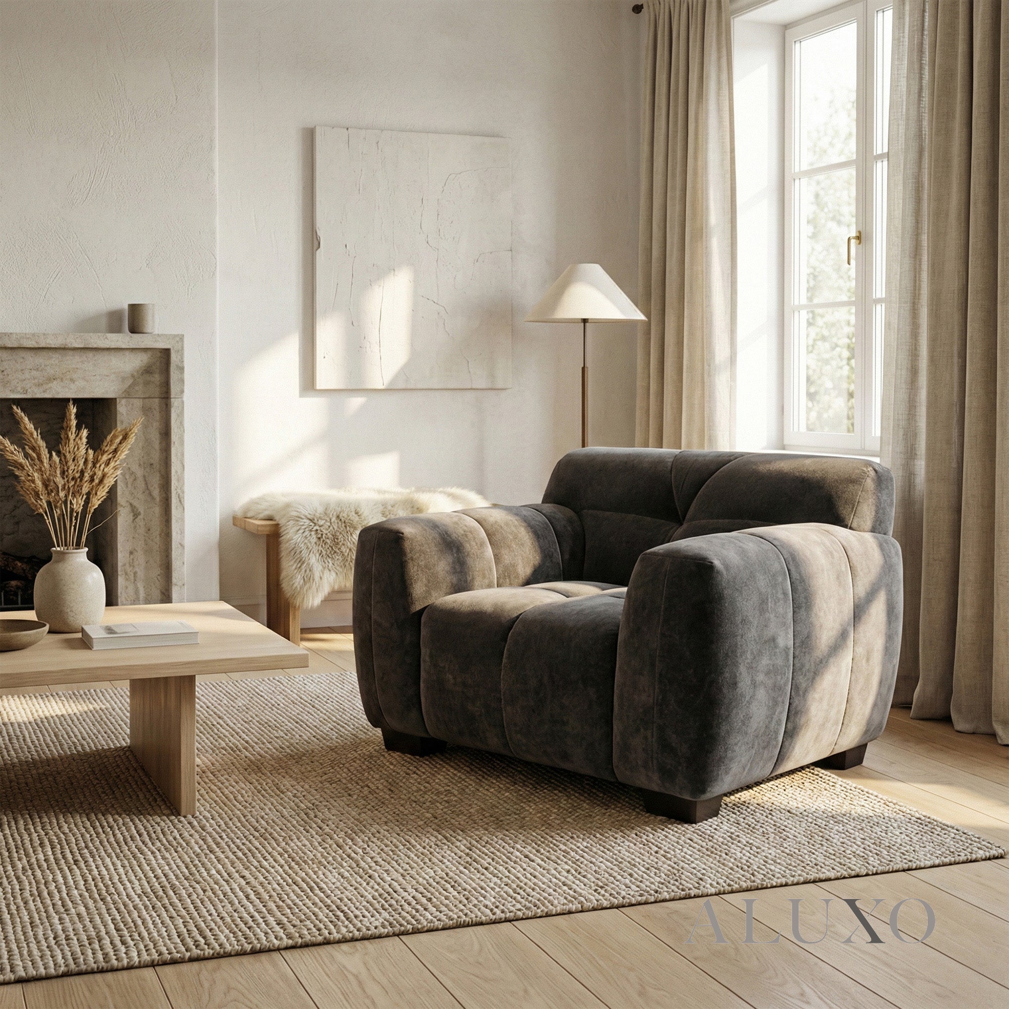 ALUXO® Harlem Armchair | Cocoa Chocolate Mermaid Velvet & Aluxo