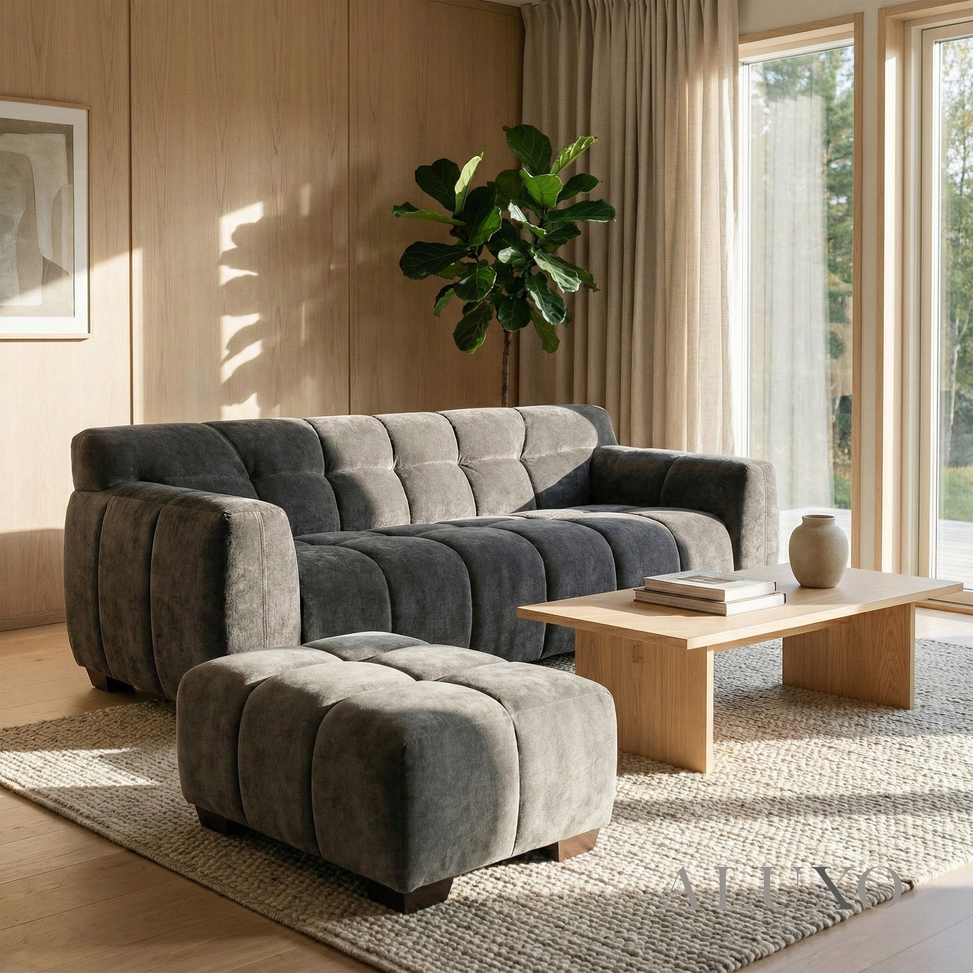 ALUXO® Harlem Modular Footstool | Cocoa Chocolate Velvet & Aluxo