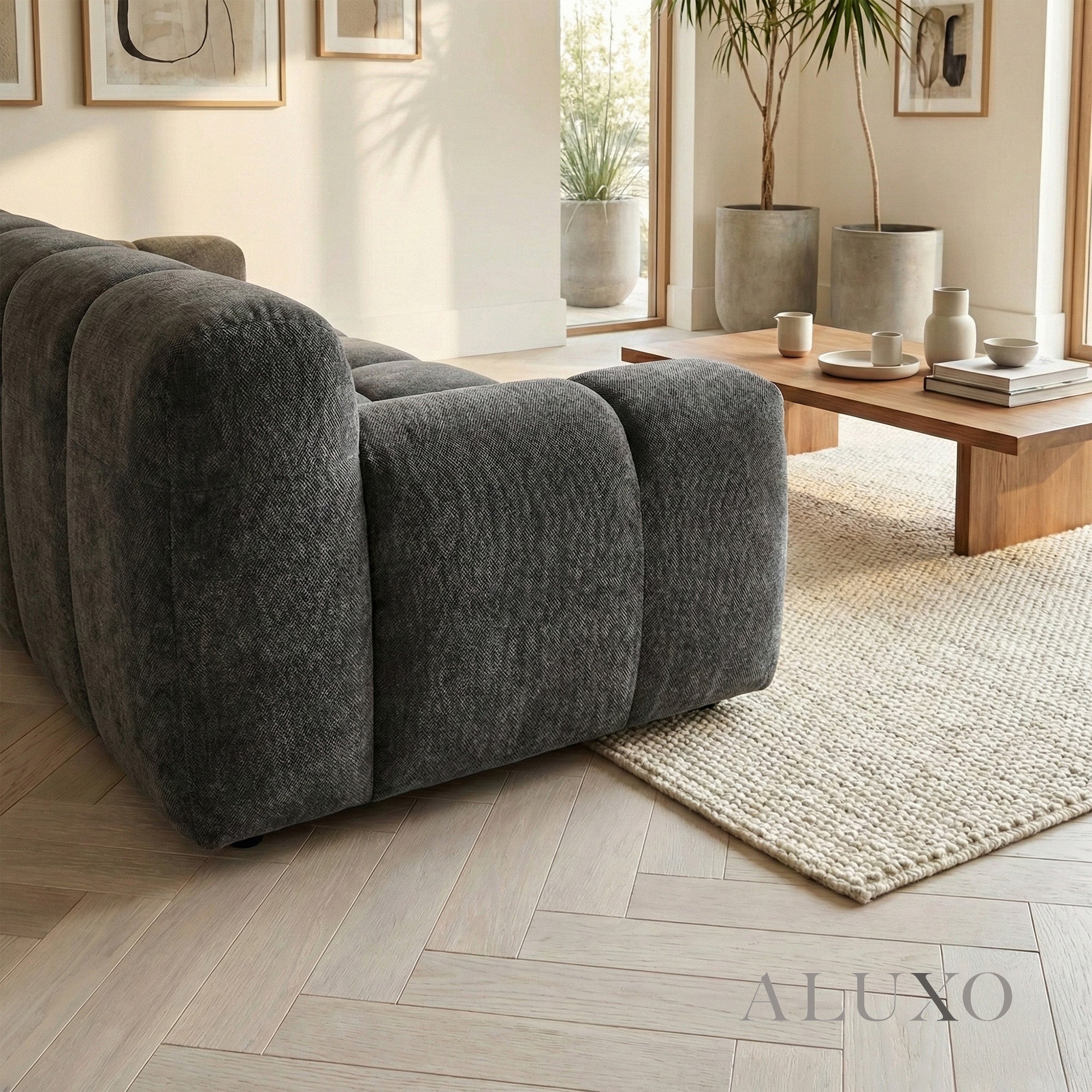 ALUXO® Harlem 3 Seater Sofa | Steel Grey Mermaid Velvet & Aluxo