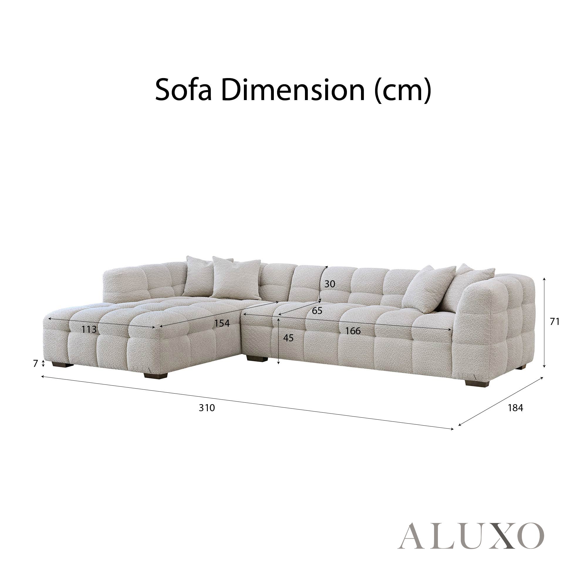 ALUXO® Tribeca Bubble Left Hand Corner Sofa | Oatmeal Beige Bouclé & Aluxo